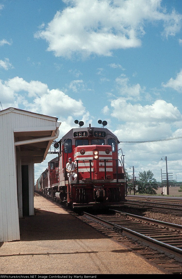 Looking Like the Easter Bunny, CB&Q GP35 #984 at the Congress Park Commuter Stop in 1965
